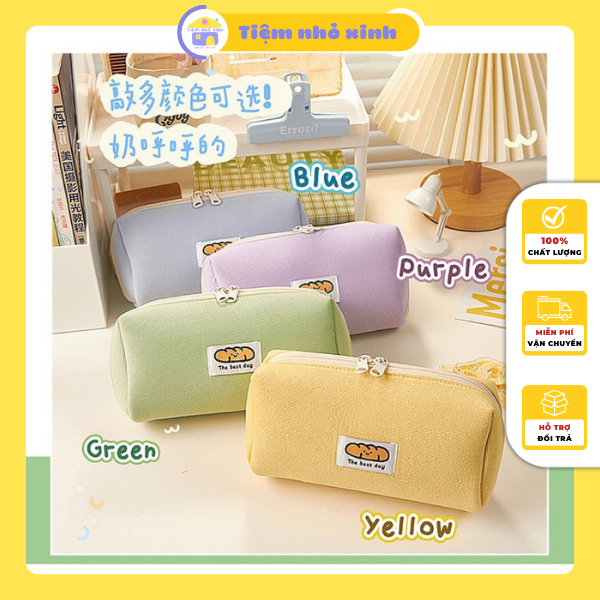 Túi đựng bút Bread Pencil Case vải nhung tăm màu pastel | Shopee Việt Nam