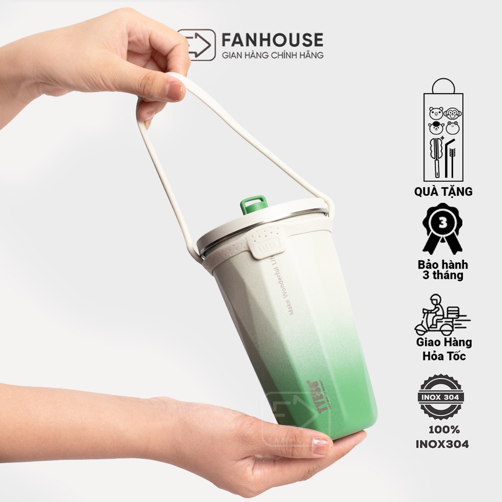 Ly giữ nhiệt cao cấp Fan House Tyeso Wonder 600ml cốc nước giữ nhiệt ly có ống hút, khắc tên ...
