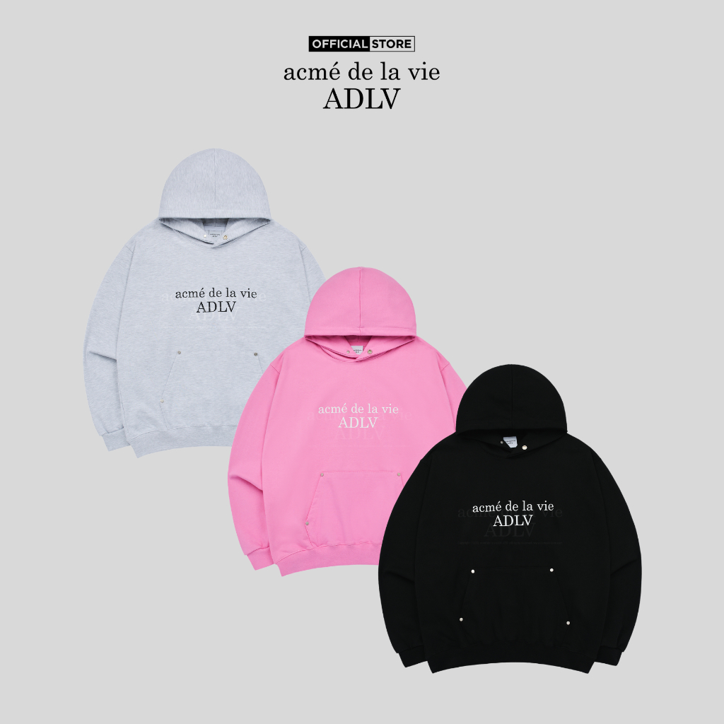 Áo hoodie ADLV BASIC LOGO RIVET POINT dáng oversized màu đen/muối tiêu ...