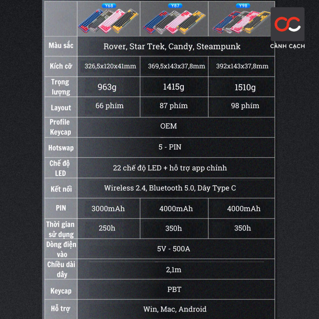 Bàn phím cơ không dây HOTSWAP Royal Axe Y68/Y87 Mạch Ngược LED RGB | Shopee Việt Nam