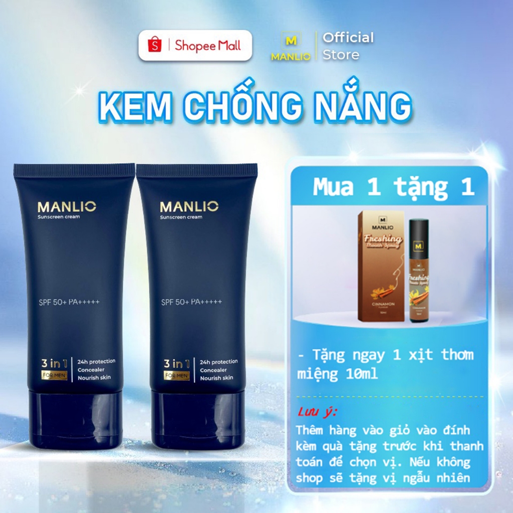Kem chống nắng cho nam nâng tone, kiềm dầu, chống ánh sáng xanh Manlio ...
