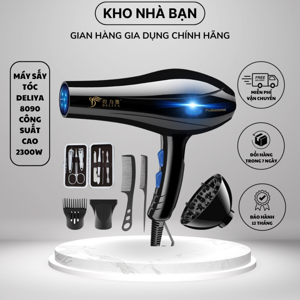 Máy sấy tóc DELIYA 8090 PRO 3 chế độ mỗi chiều sấy, sấy mạnh như salon, nhanh khô [BẢO HÀNH 12 ...