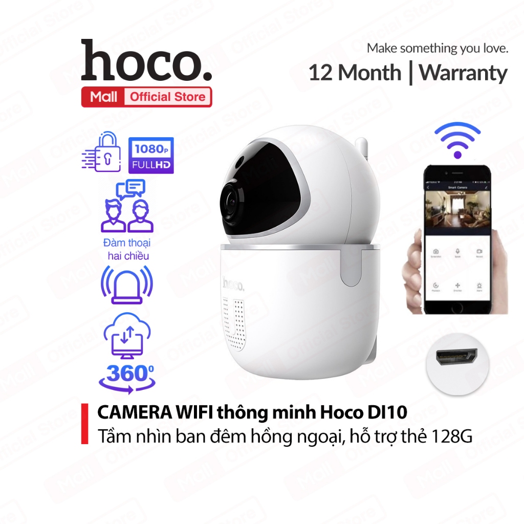 Camera Wifi thông minh Hoco DI10 đàm thoại 2 chiều, hỗ trợ tối đa 128Gb ...