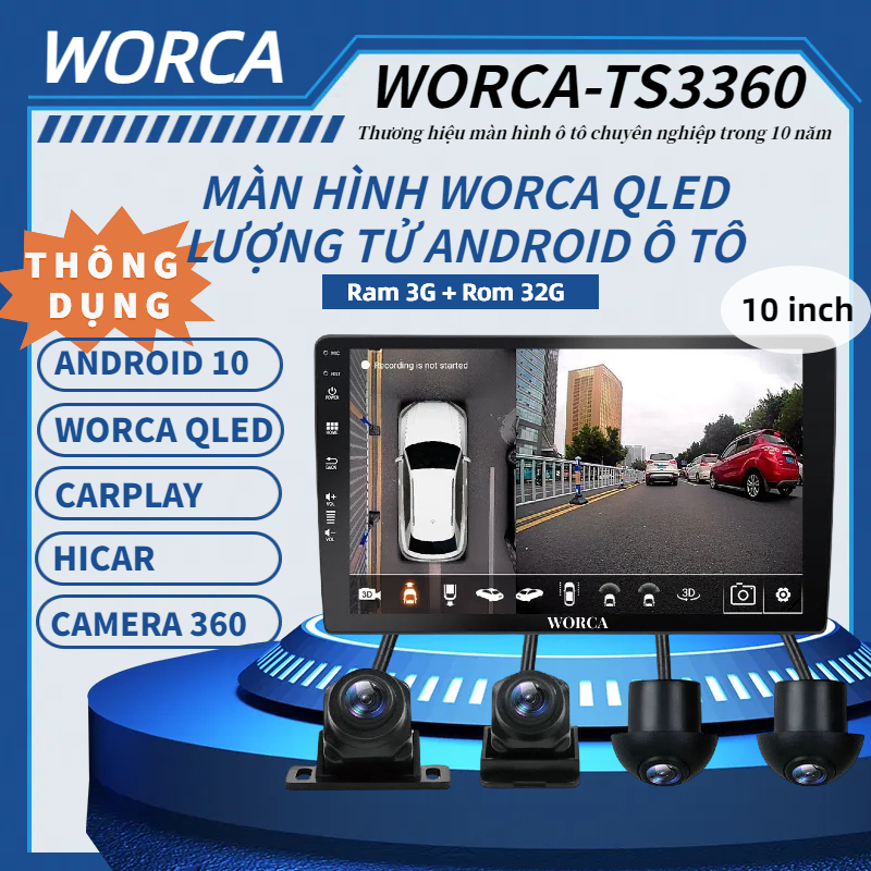 [WORCA] Màn hình android ô tô liền camera 360 Chip8 RAM 3GB + 32GB/SIM4G/QED/DSP/2.5D/BLE5.0/AM ...