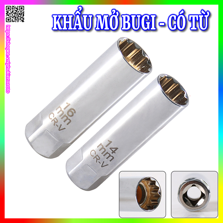 Khẩu tháo bugi tuýp mở bugi có từ tính cho xe máy ô tô 14mm và 16mm ...