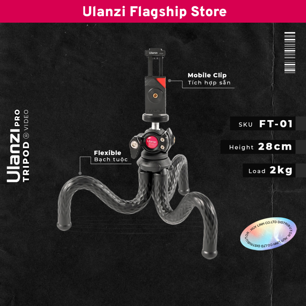 Ulanzi FT-01 Chân máy đa năng ballhead 360 độ có sẵn kẹp điện thoại tải trọng tối đa 2Kg chính ...