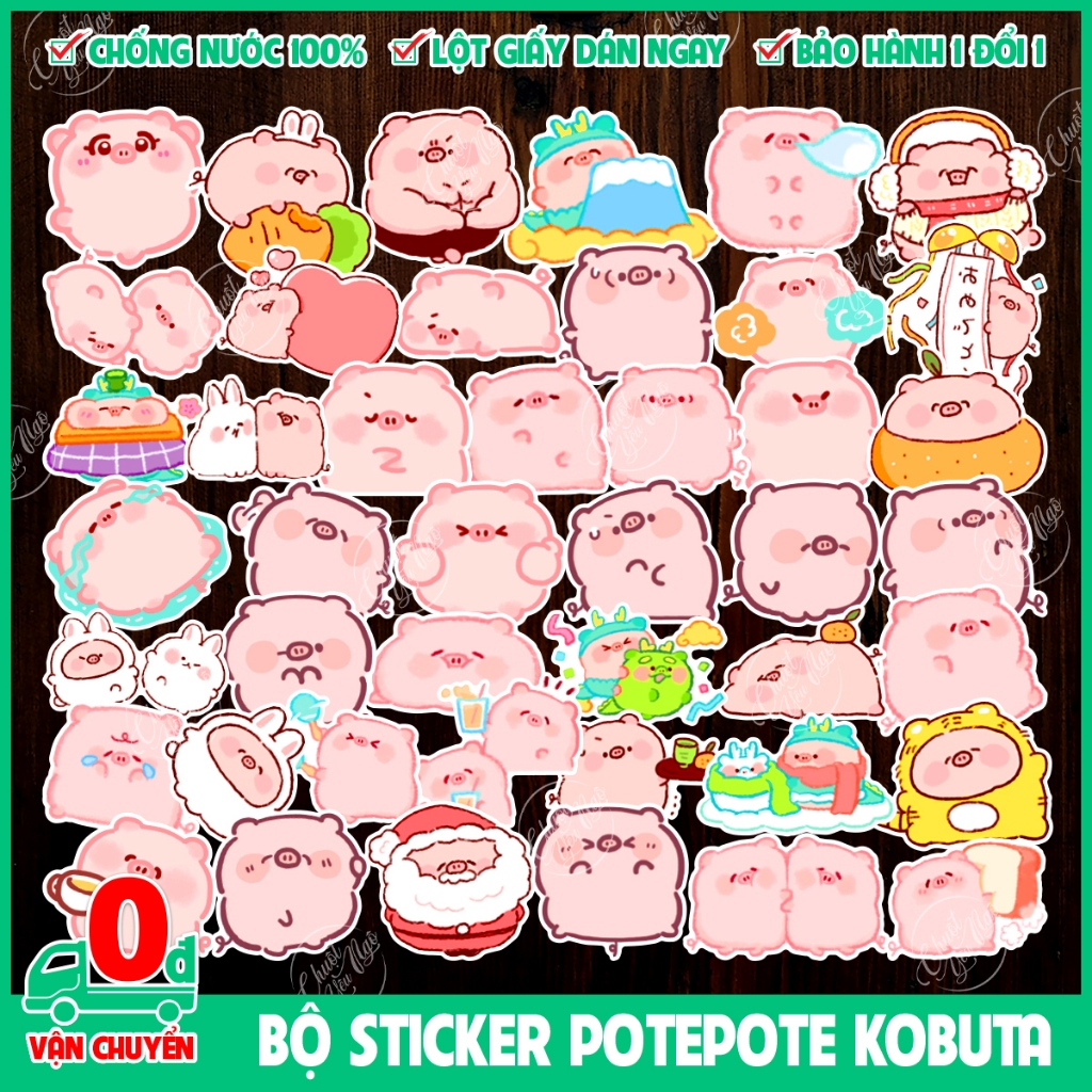 Combo 100 sticker HEO MẬP ú hồng dễ thương potepote kobuta decal hình ...