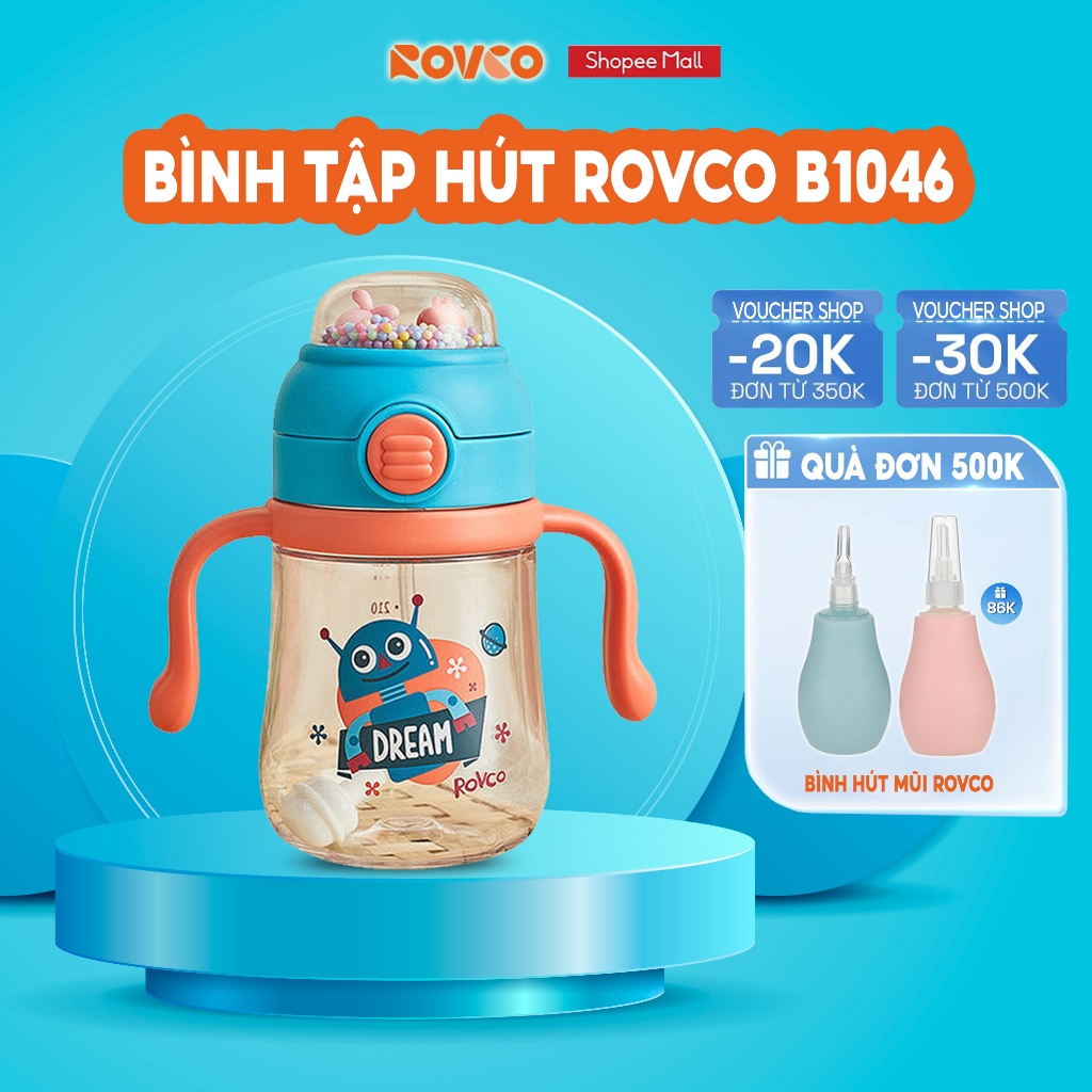 Bình Tập Uống Nước ROVCO RK-B1046 Tritan Họa Tiết Hoạt Hình Chống Sặc ...
