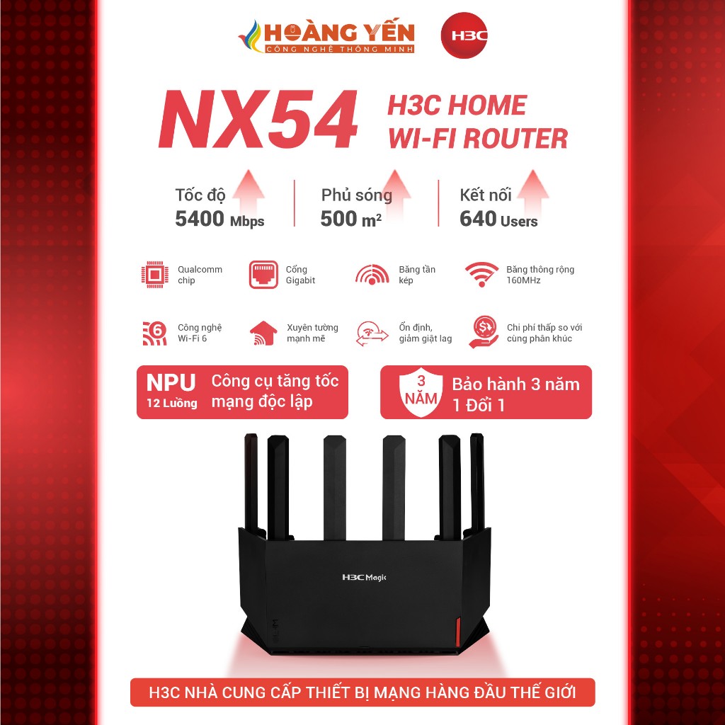 Bộ Phát Wifi Mesh Wifi 6 H3C NX54 Tốc độ 5400Mbps Cổng Mạng Gigabit Băng Tần Kép Chip Qualcomm ...