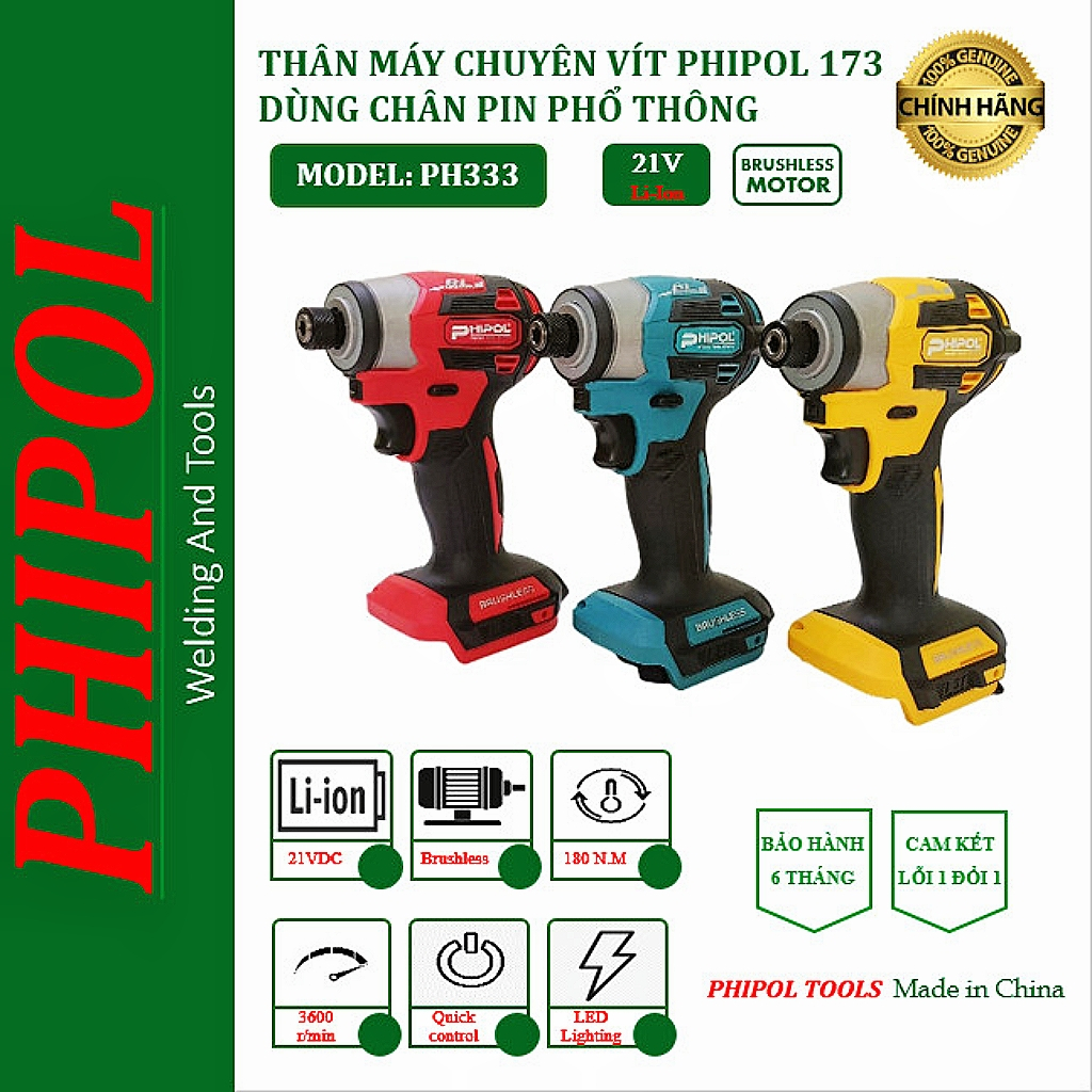 Thân máy chuyên vít Phipol 173 dùng chân pin phổ thông có đèn led, 4 ...