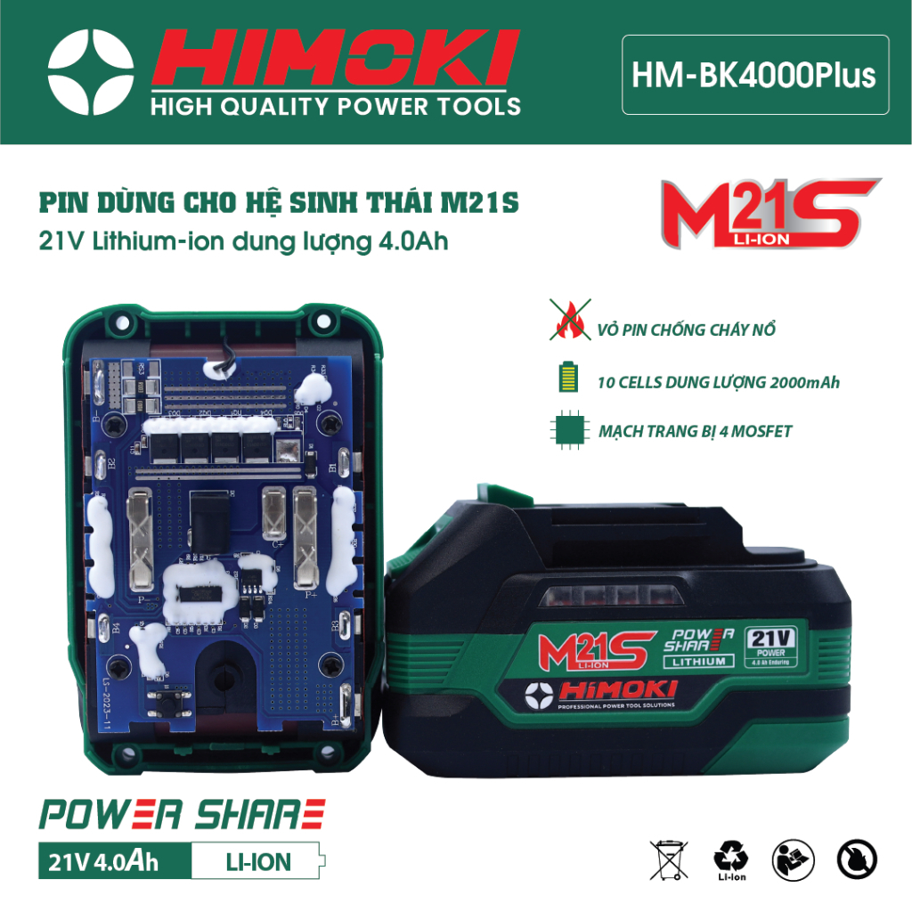 Pin máy Khoan, Pin HIMOKI 4000PLUS, Pin thế hệ mới, Dung lượng chuẩn ...