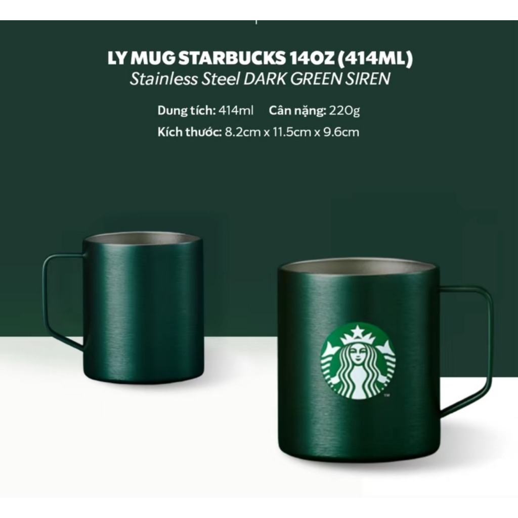 STARBUCKS Ly Mug 14Oz (414ml) Stainless Steel DARK GREEN SIREN | Shopee Việt Nam