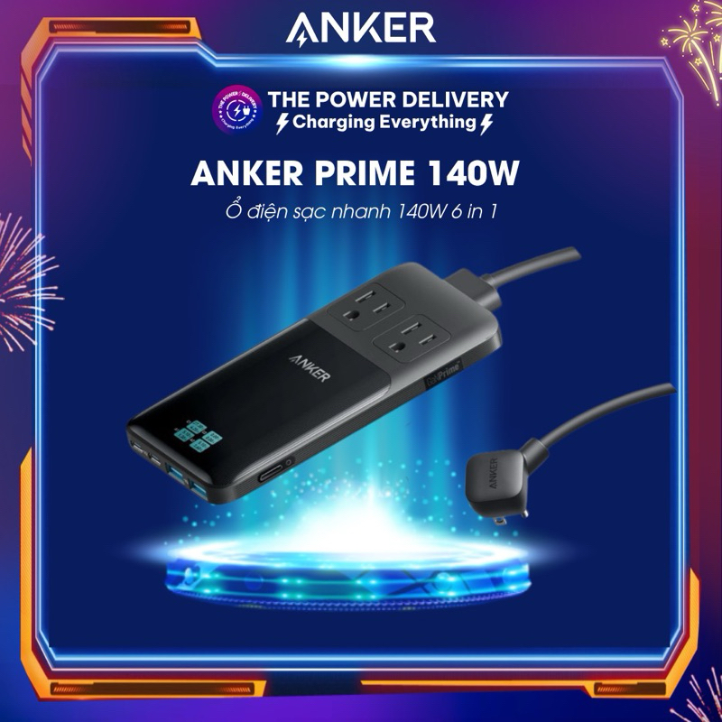 [Hàng US] Ổ điện sạc nhanh Anker Prime 140W 6-in-1 USB C Charging Station A9128 tích hợp màn ...