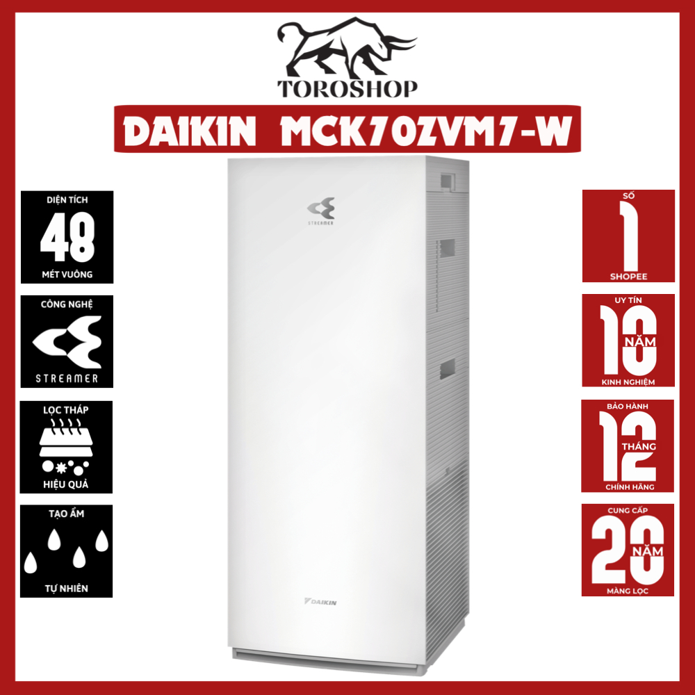 Máy lọc không khí và tạo ẩm Daikin MCK70ZVM7-W, MCK70ZVM7-W (Diện tích 48m², Công nghệ Twin ...