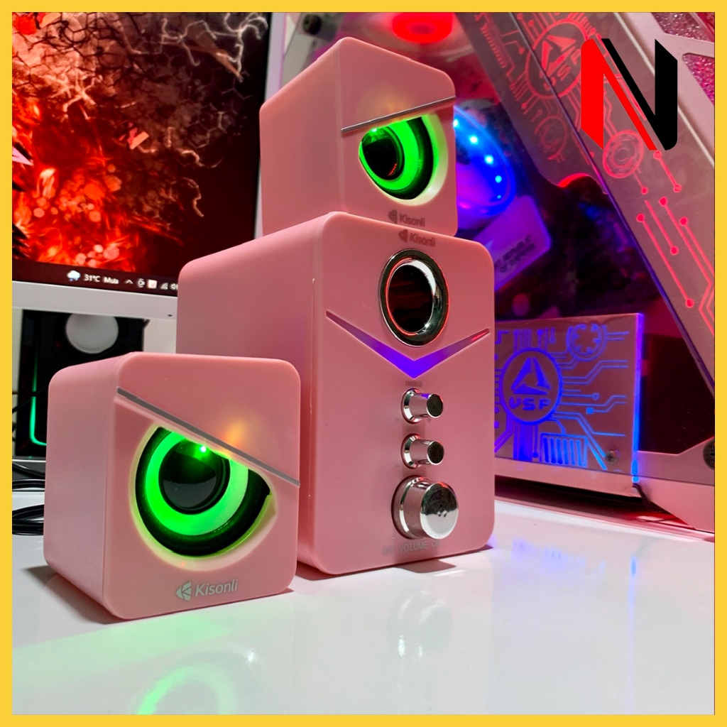 Loa Máy Tính Để Bàn Có Dây 2.1 Kisonli U3100 Màu Hồng Led Rgb Loa Pc Vi ...