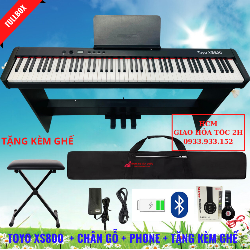 Đàn Piano Điện Toyo XS800 - 88 Phím Nặng+ Kết Nối Bluetooth+Kèm Chân Gỗ ...