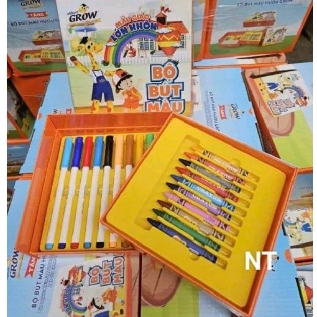 Bộ bút màu Grow 2 tầng siêu xịn (gồm 10 bút sáp và 10 bút lông ...
