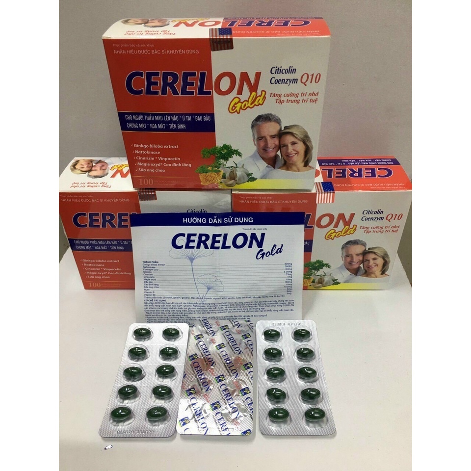 Bổ não CERELON GOLD (hộp đỏ) bổ não, tăng cường trí nhớ - Hộp 100 viên ...
