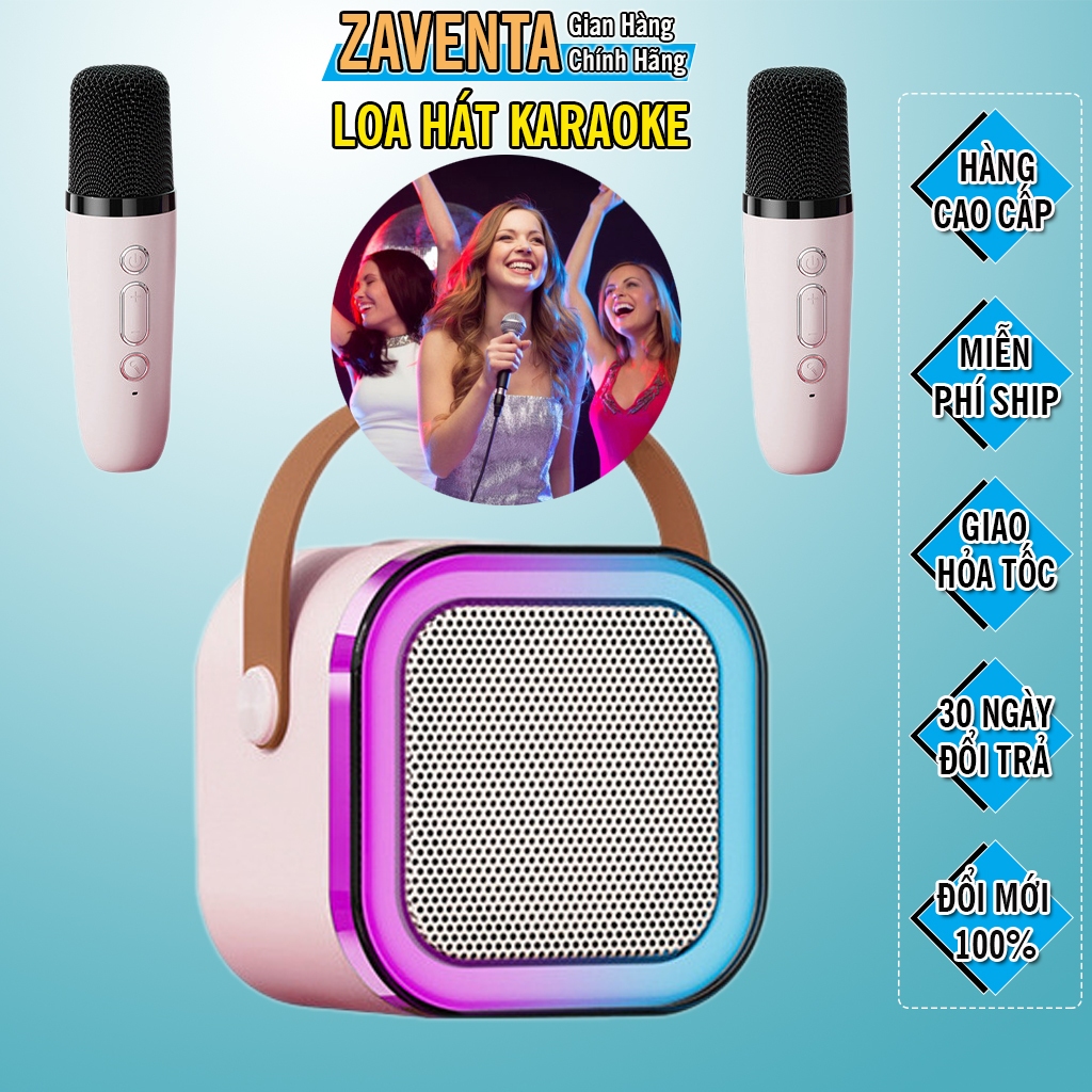 Loa Bluetooth Karaoke Mini K12 công suất 10W kèm 2 micro không dây, loa ...