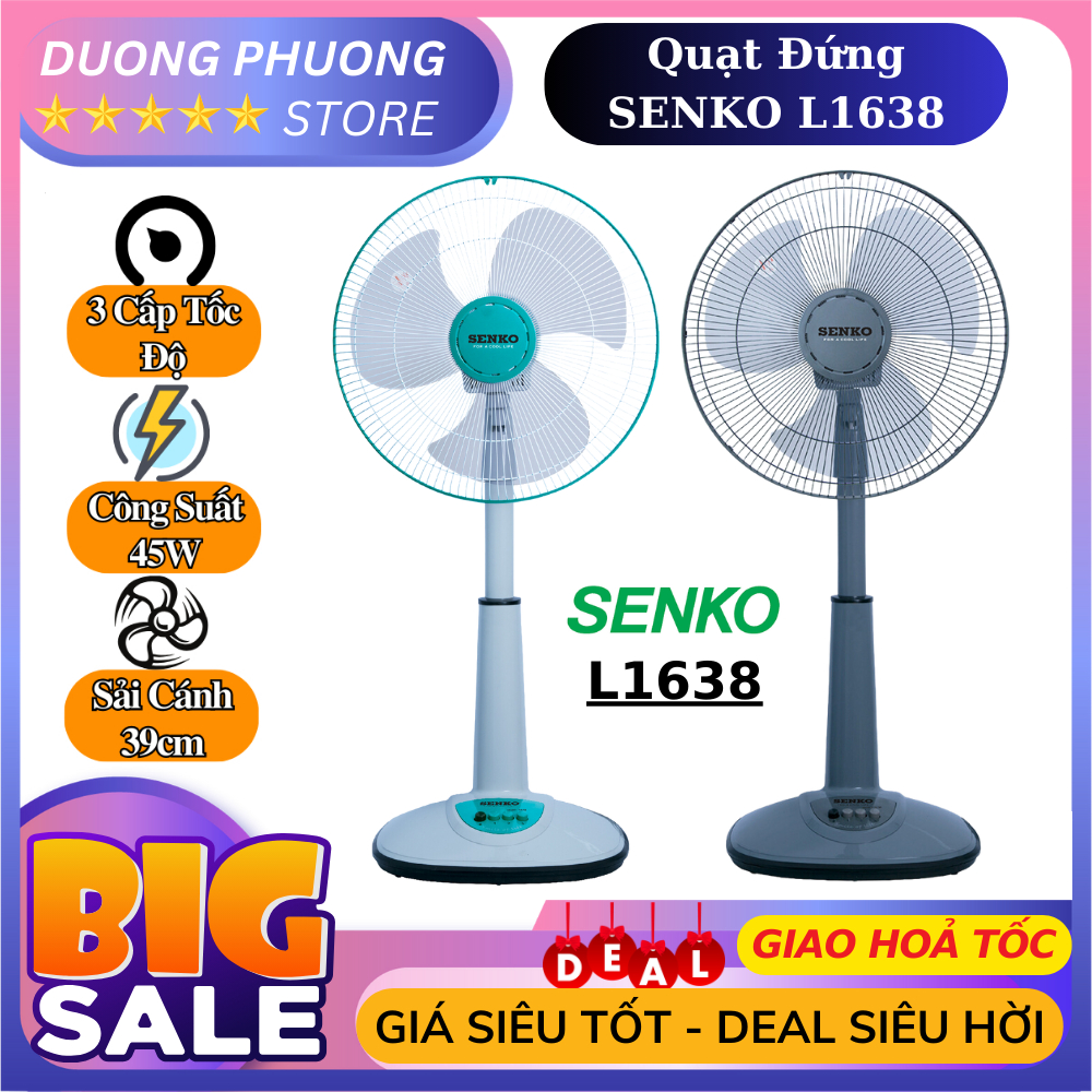 Quạt lửng Senko L1638 chính hãng - Quạt điện cây đứng lỡ 3 mức tốc độ ...