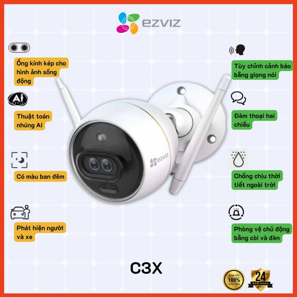 Camera Wifi Ezviz C3X Ngoài trời, Mắt Kép, Cảm Biến Chuyển Động Thông ...