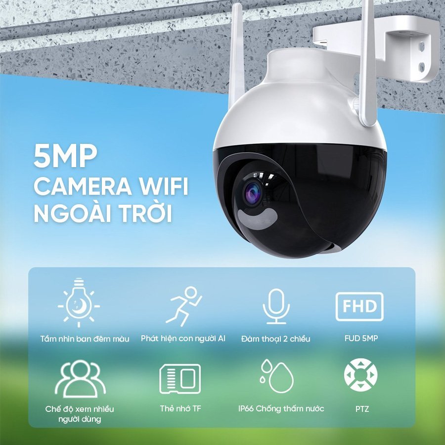 Q18 Camera IP66 Giám sát an ninh, Wifi Ngoài trời chống nước, FHD 360 ...