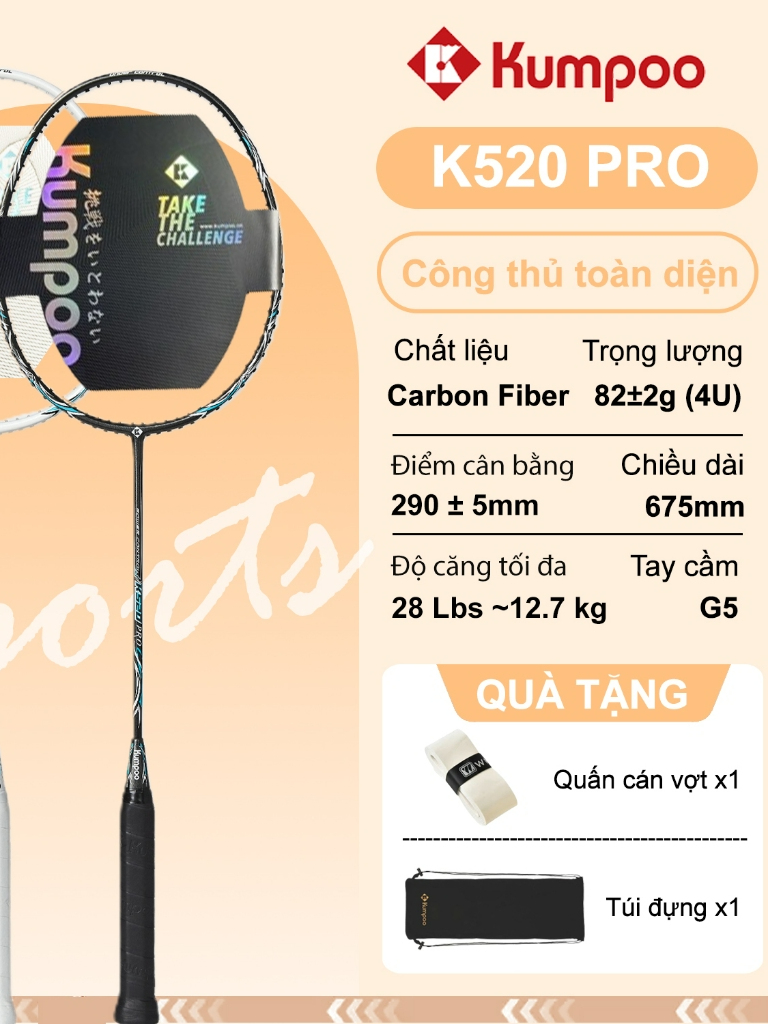 ĐÃ ĐAN LƯỚI - Vợt Cầu Lông Kumpoo Power Control K520 Pro Trắng - Đen | Shopee Việt Nam