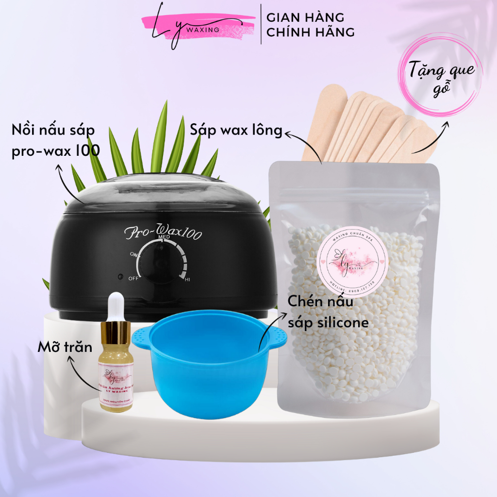 COMBO Nồi Nấu Sáp WAX Lông Chuyên Dụng Pro Wax 100 + Sáp Wax Tẩy lông cao cấp LY Waxing + Mỡ ...