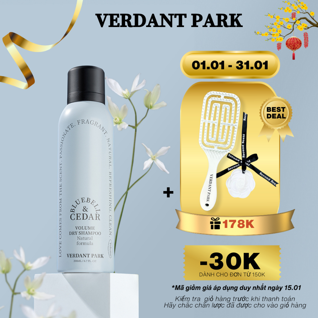 Xịt khô phồng tóc VERDANT PARK 200ml dầu gội khô kiềm dầu mùi hoa ...