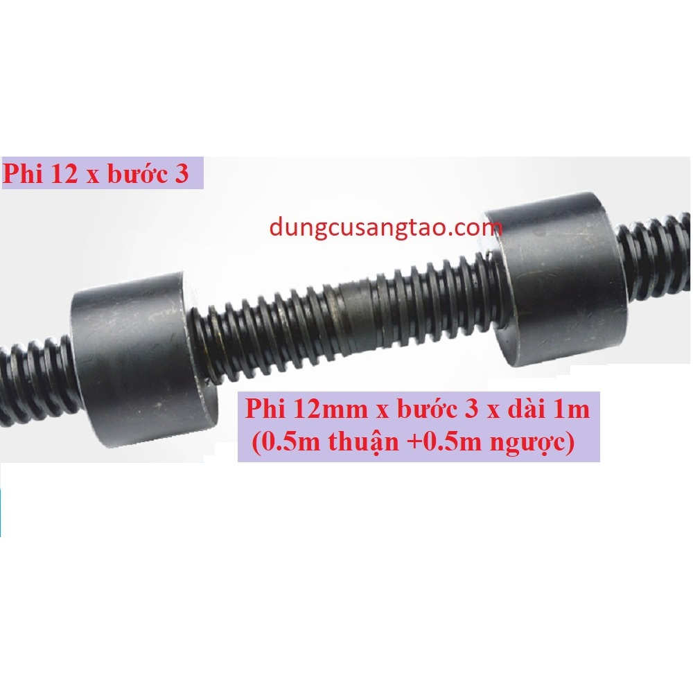 Vít me T screw thép T12 bước 3 (thanh ty ren T12x3 dài 1 m gồm 0.5m ren ...