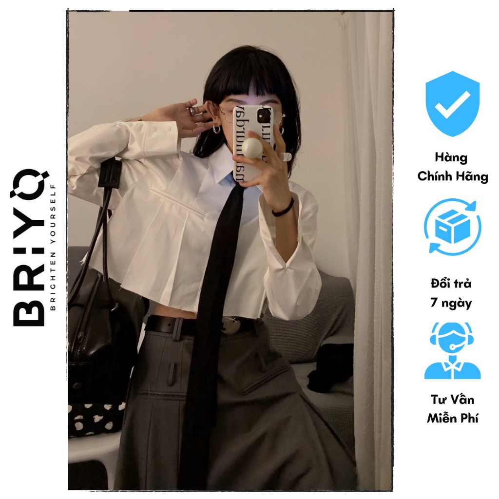 [TẶNG KẸP TÓC] Áo Sơ Mi Croptop Xếp Ly Thời Thượng Briyo SM07 Free size ...