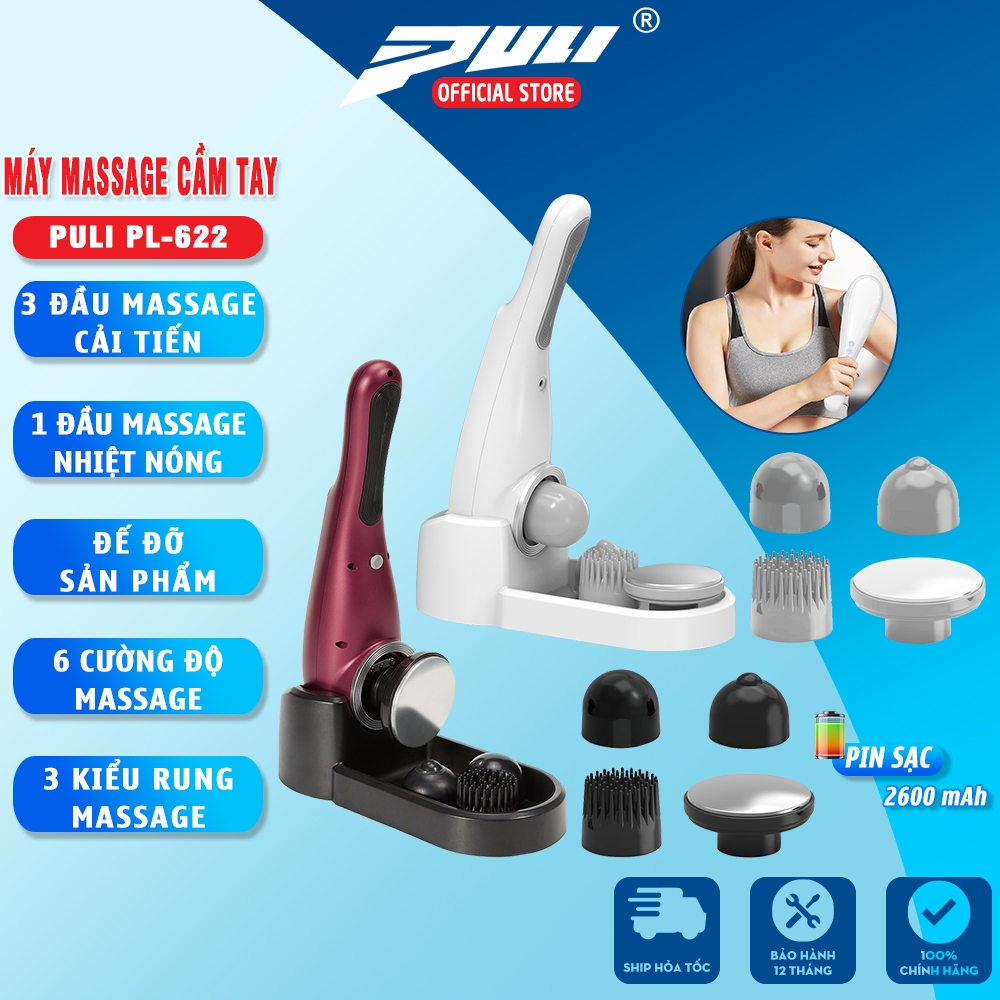 Máy massage cầm tay Puli PL-622 - Đầu masage rung nóng thúc đẩy tuần hoàn máu khi mát xa ...