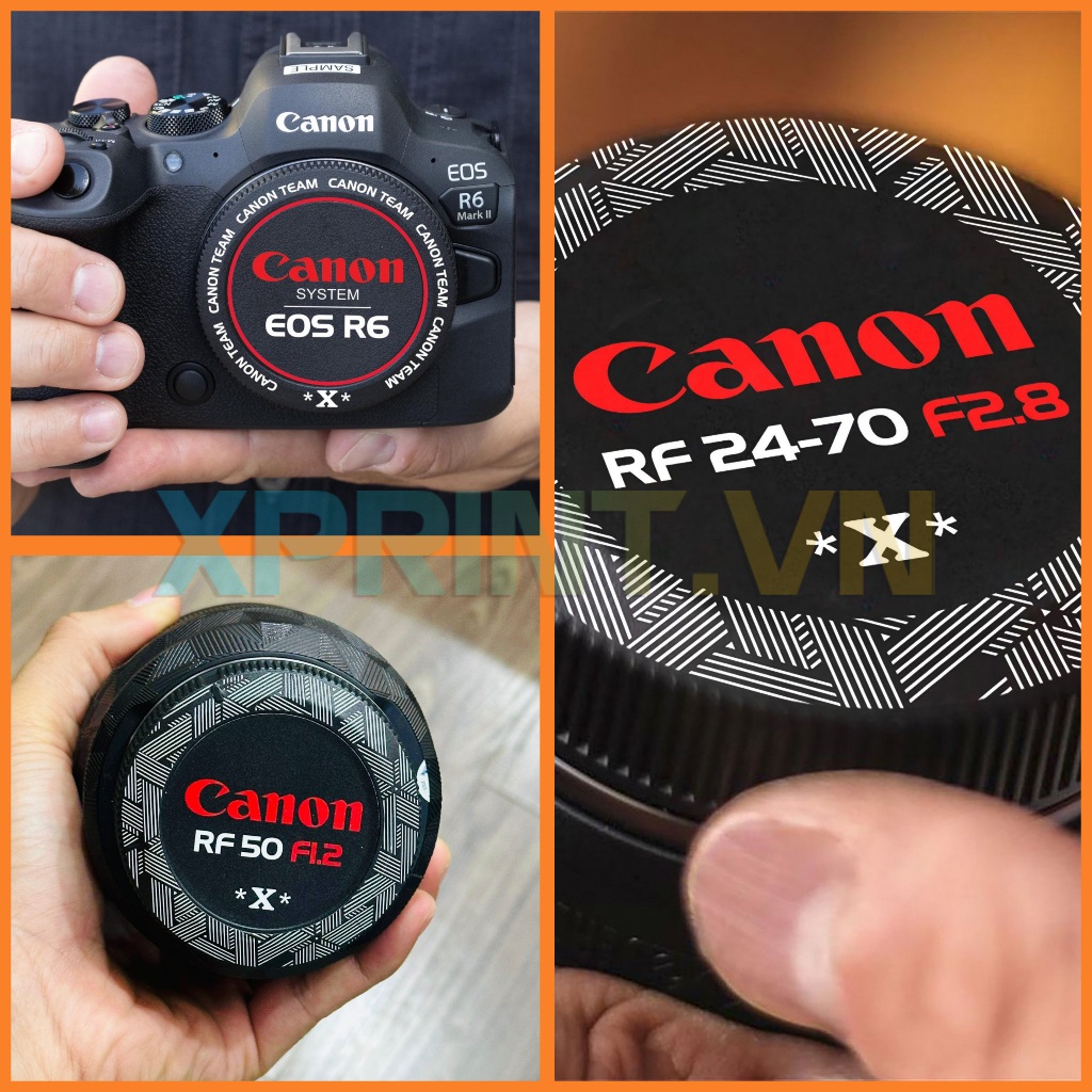 Sticker tem dán nắp Canon EOS R, RP, R5, R6, dán nắp lens RF, mirroless ...
