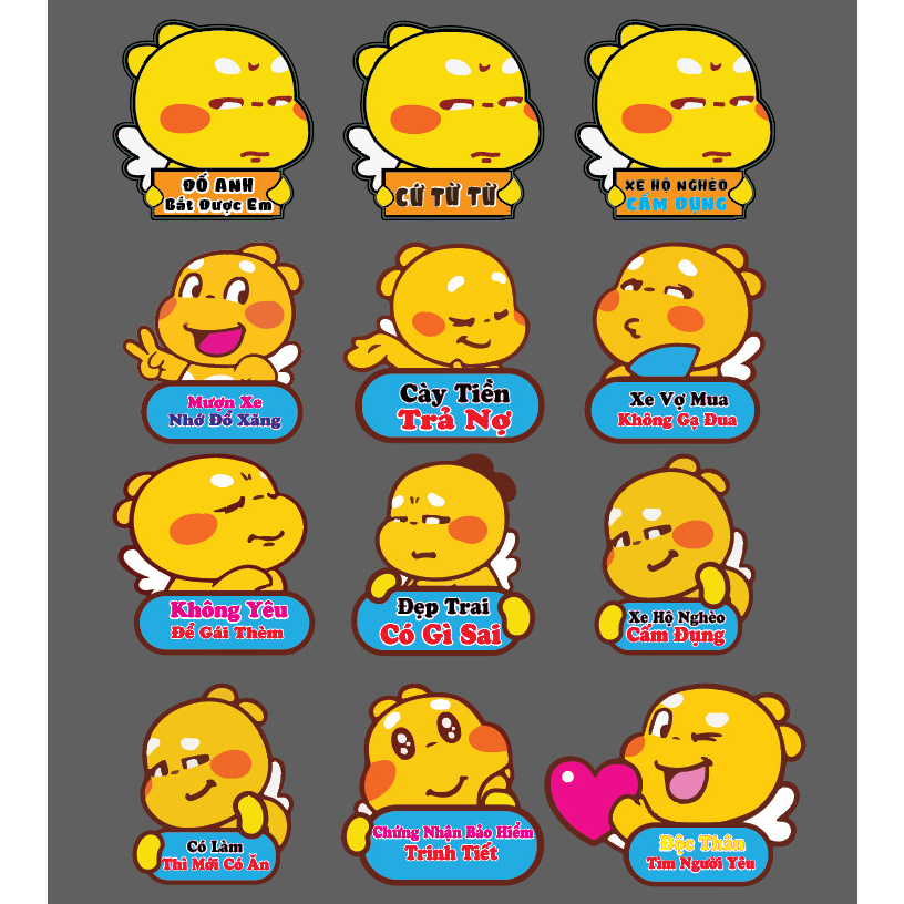 Set Combo 12 hình dán Sticker Khủng Long Vui Nhộn , Hài Hước Dán Xe Máy ...