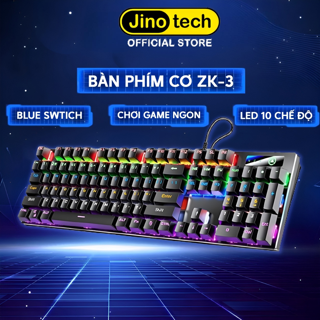 Bàn Phím Cơ Gaming JINOTECH ZK-3 PRO 104 Blue Switch Full Size - Led nhiều chế độ - Bấm Êm, Chơi ...