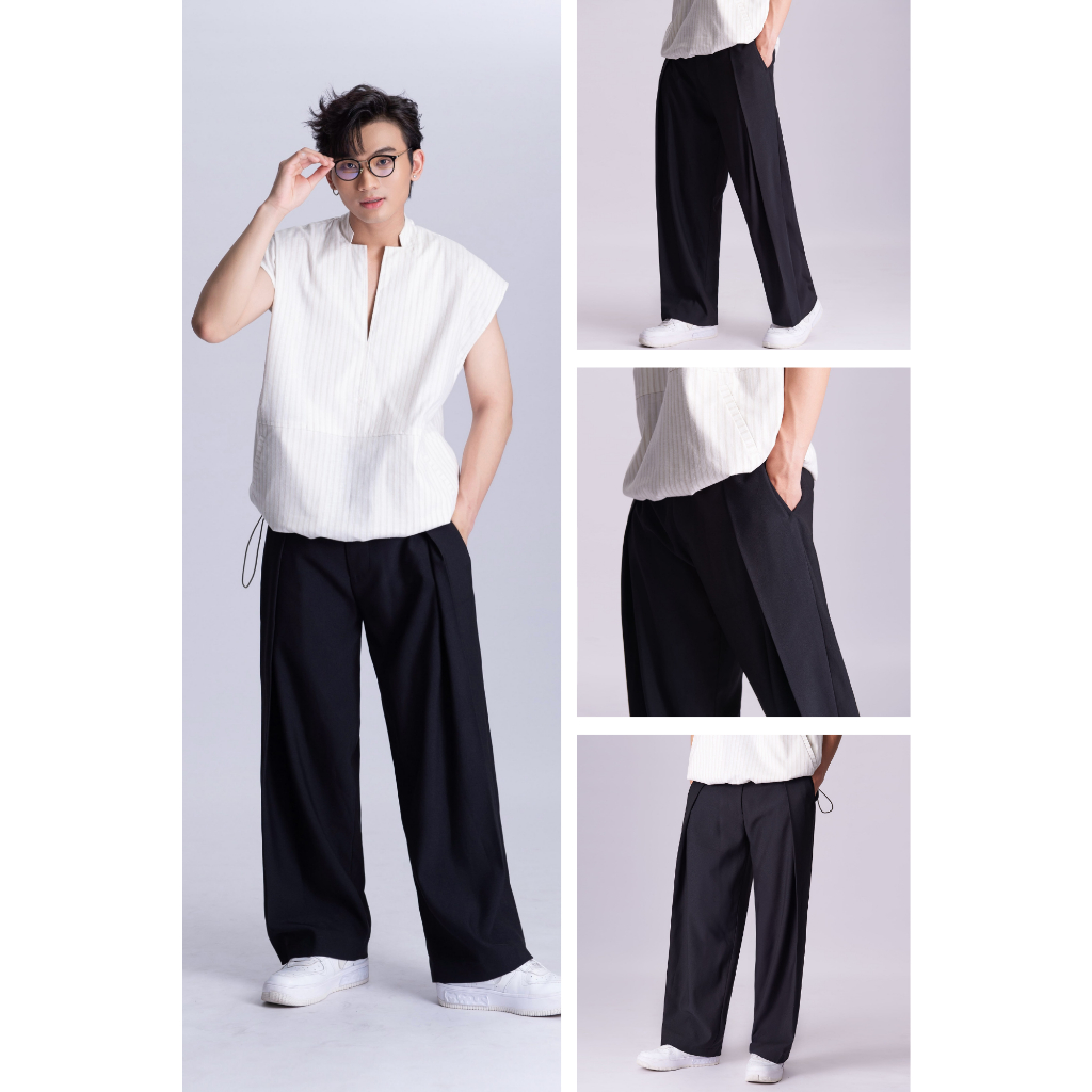 Quần Ống Suông Rộng Nam Trương Thanh Long MQ18 Thiết Kế Xếp Ly Lớn Đối Xứng Hông Dáng Ống Suông ...