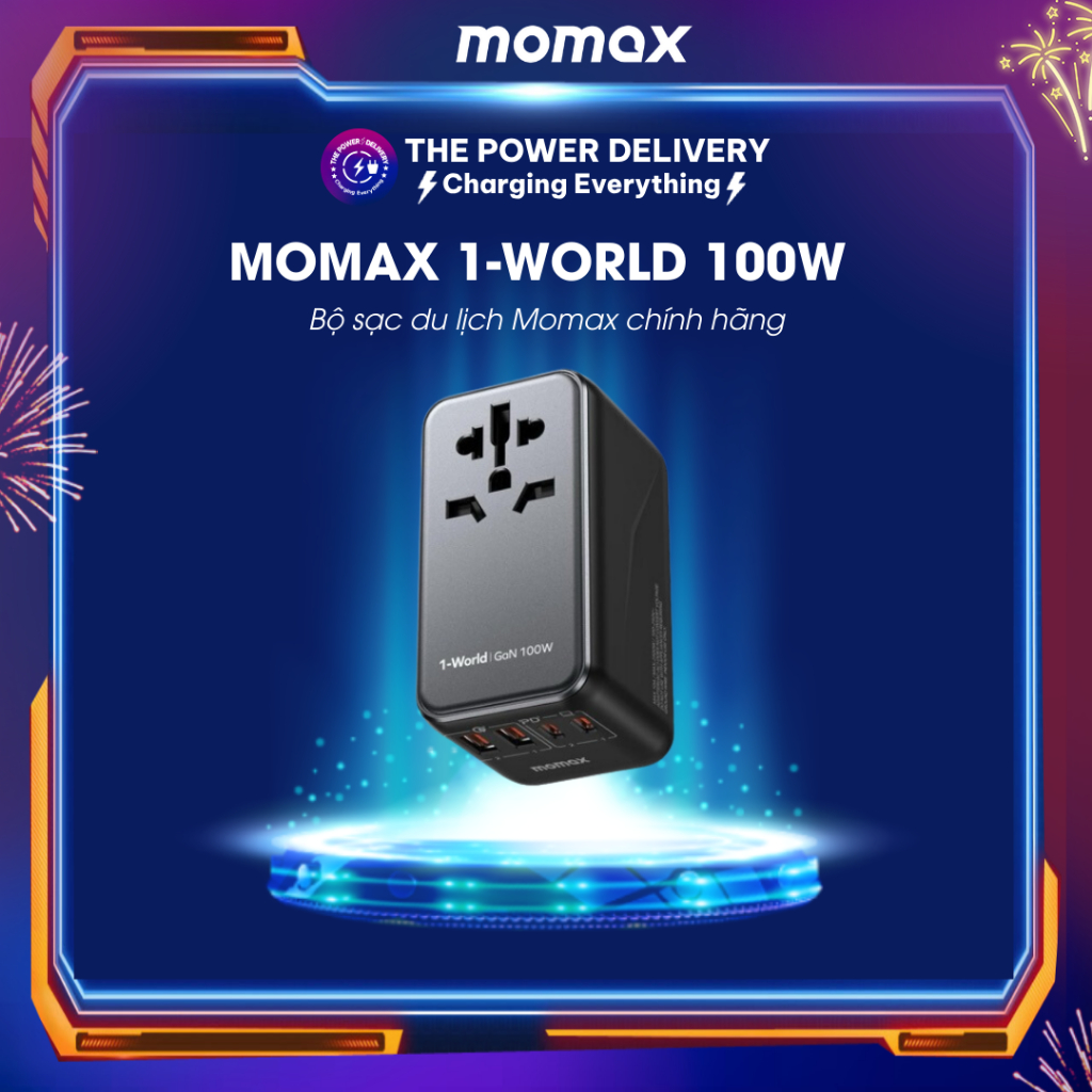 Bộ sạc du lịch Momax UA10 1-World 100W, 120W GaN 4 Ports + AC 100-250V 2500W - Hàng chính hãng ...