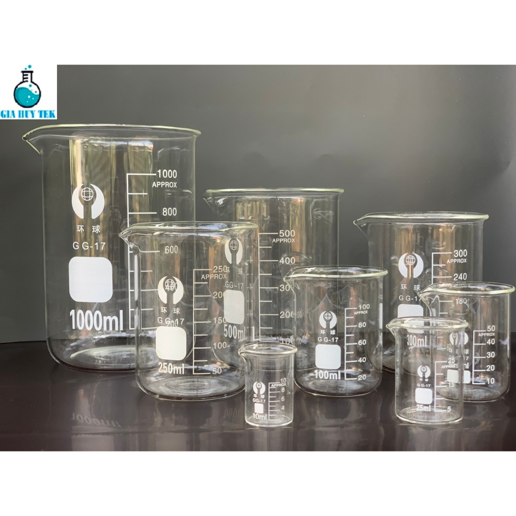 Cốc đốt thủy tinh chia vạch chịu nhiệt CÓ MỎ 5ml 10ml 25ml 50ml 100ml 250ml 300ml 500ml 1000ml ...
