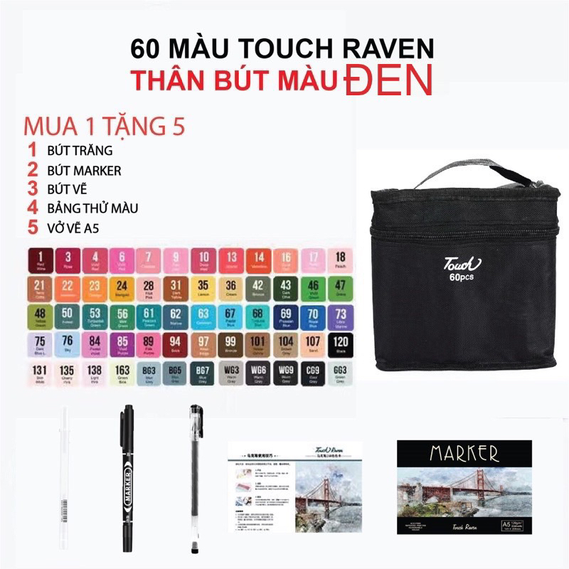[ DaVinci ] Bút Marker Touch Raven Touch dayu combo 24/36/60/80 Màu ...