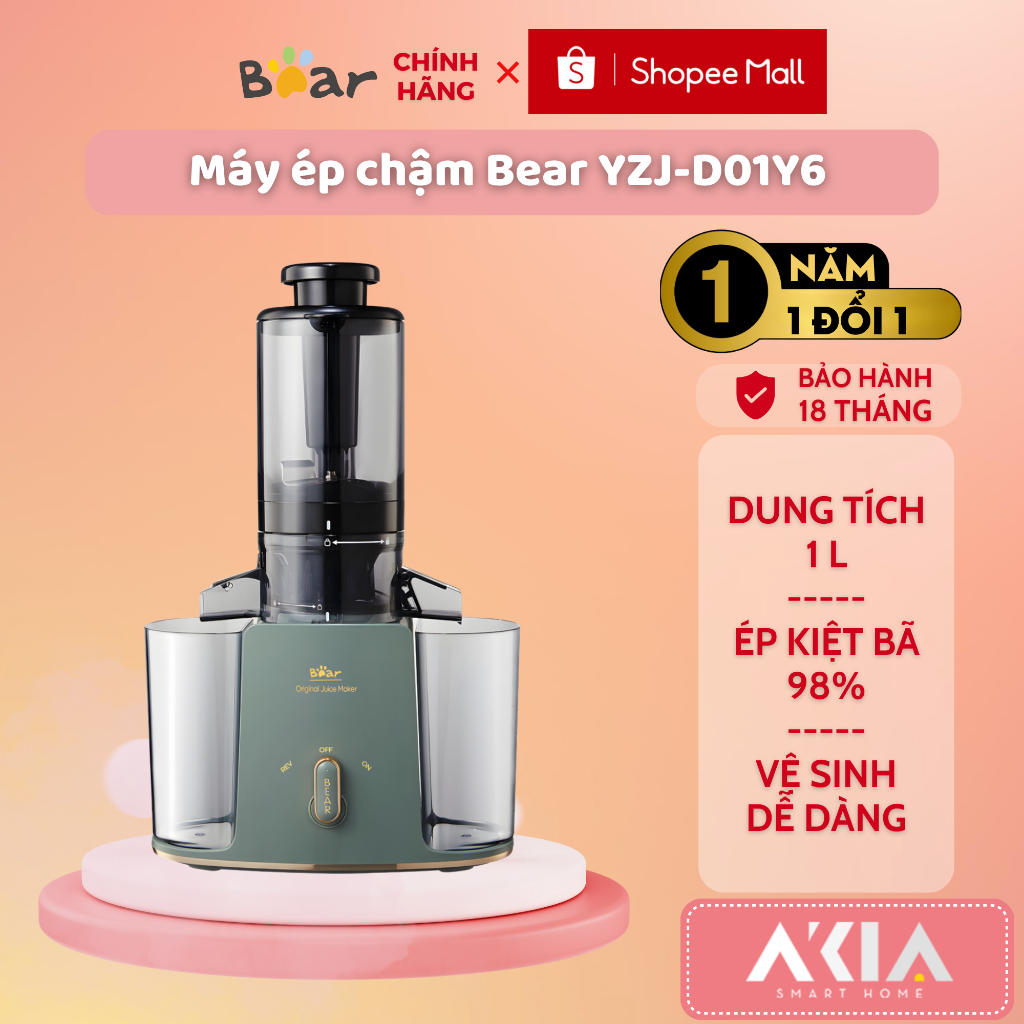 Máy ép chậm Bear YZJ-D01Y6 - Dung tích 1L, Ép kiệt bã 98%, Dễ dàng vệ sinh, Bảo hành 18 tháng ...
