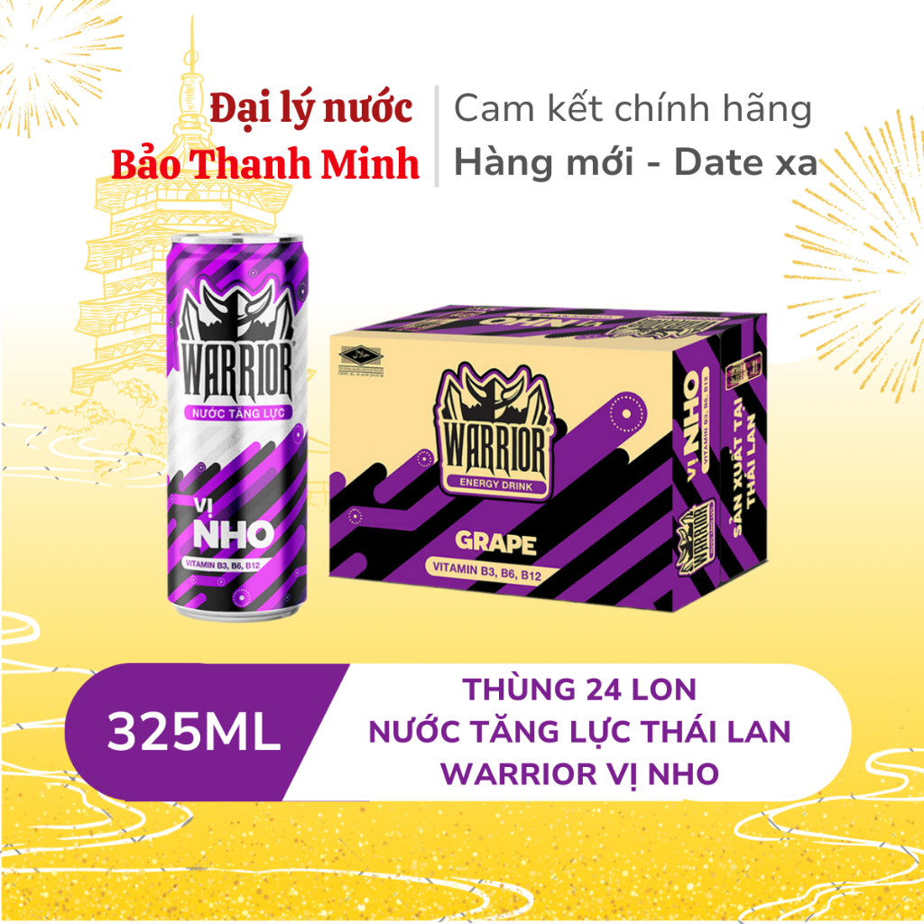 [FREESHIP - HOẢ TỐC] Nước tăng lực Thái Lan Warrior Nho 325ml (Thùng 24 ...