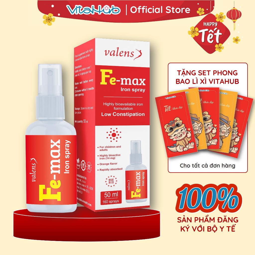 Sắt xịt Valens Fe-Max Iron Spray phòng ngừa thiếu máu do thiếu sắt 50ml ...