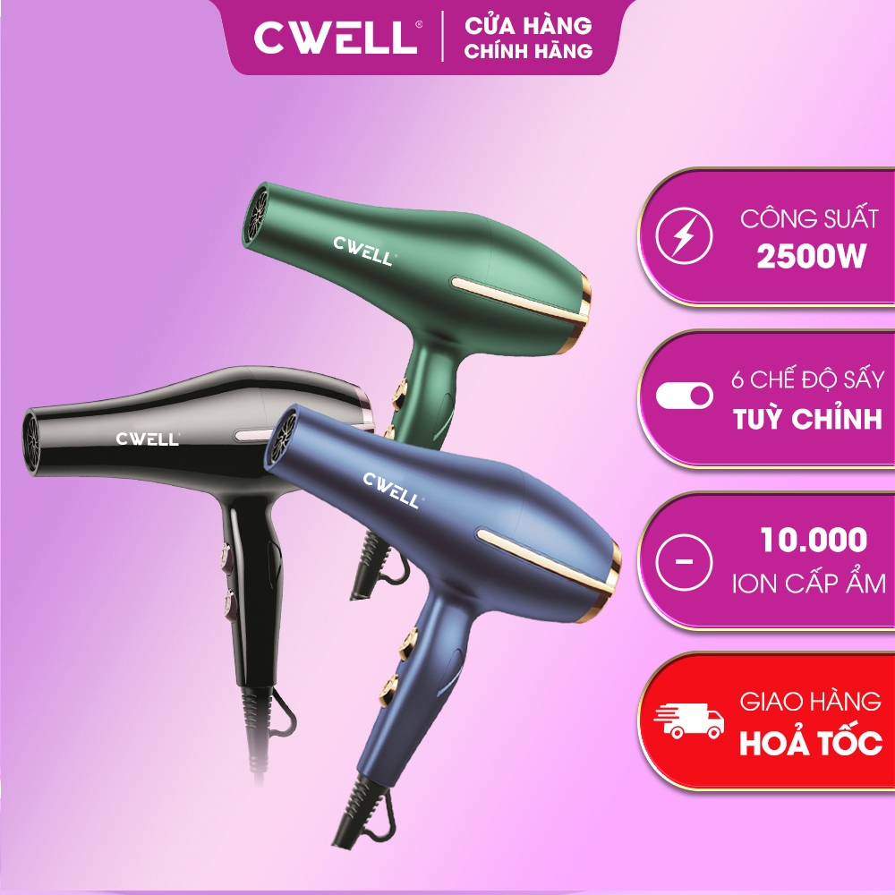 Máy sấy tóc mini CWell, máy sấy tóc công suất lớn 2500W C03HD, 6 chế độ ...