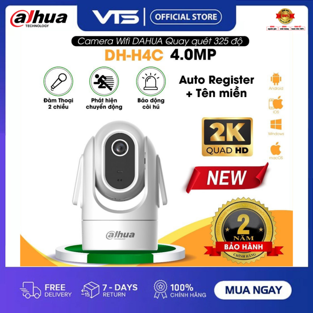 Camera Wifi DAHUA HERO C1 H4C 4MP, H2C 2MP, Xoay 360, Đàm Thoại 2 Chiều, Auto Register, Phát ...