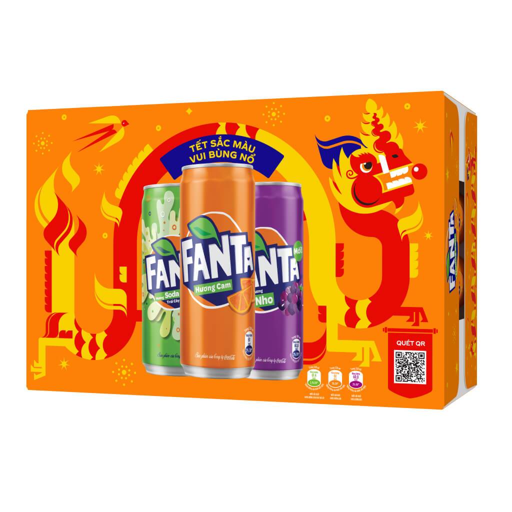 Thùng 24 lon nước ngọt Fanta Mix cam, soda kem và nho 320ml | Shopee ...