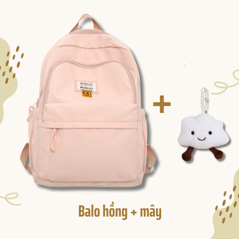 Balo đi học nữ GENBAG balo ulzzang trơn basic nhiều ngăn đựng vừa ...