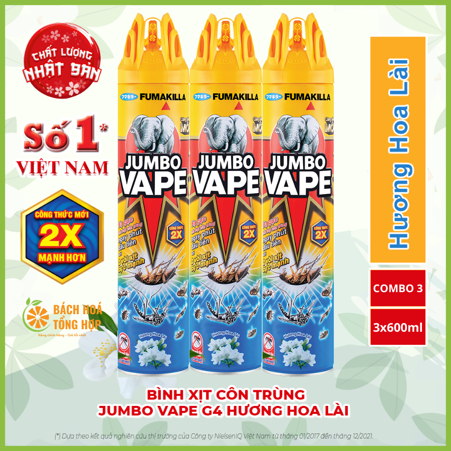 Combo 3 Bình xịt muỗi và côn trùng Jumbo Vape 2 vòi 600ml các mùi ...