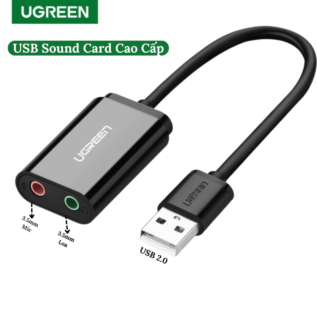 USB Card sound 2.0 to 3.5mm Ugreen 30724,usb sound card 3.5mm Headphone và Microphone, chính ...