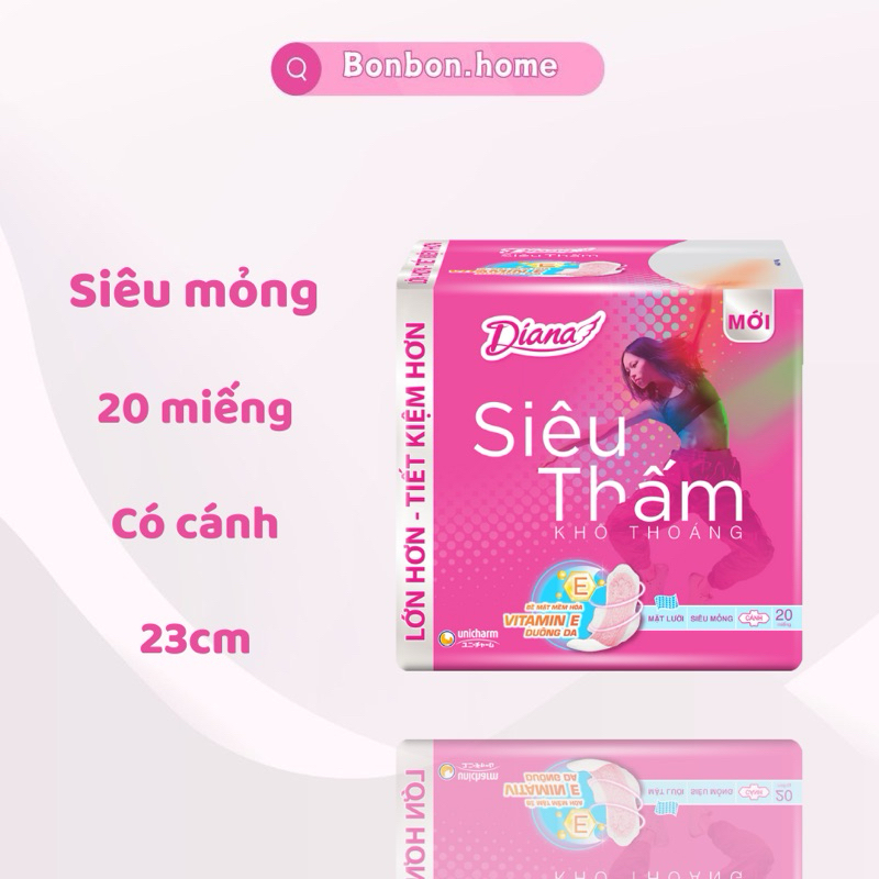 [BVS] Băng vệ sinh Diana Siêu thấm Siêu mỏng cánh gói 20 miếng siêu ...