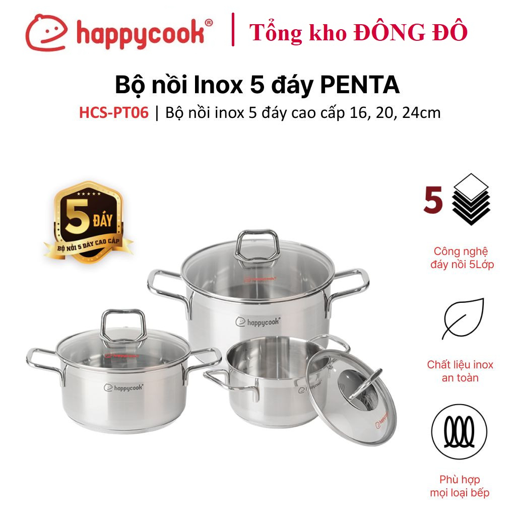 Bộ nồi i-nox 5 đáy HCS [Happycook] HCS-PT06 | Shopee Việt Nam